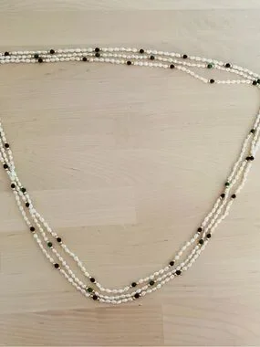 Jewelry | Vintage Handmade 3 Strand White Pearl Necklace With Green And ...